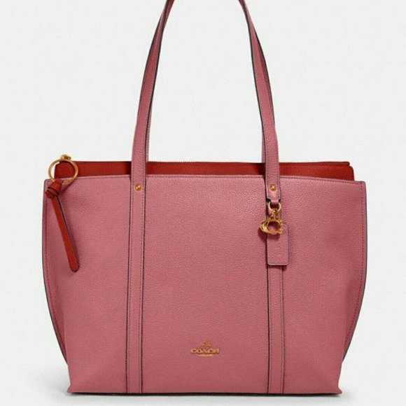 Coach | Bags | Coach 573 May Tote Pebble Leather Rose Large Zip ...